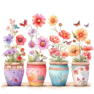 15 Cute Whimsical Flower Clipart, Row of Flowers Clipart, High Res JPG ...