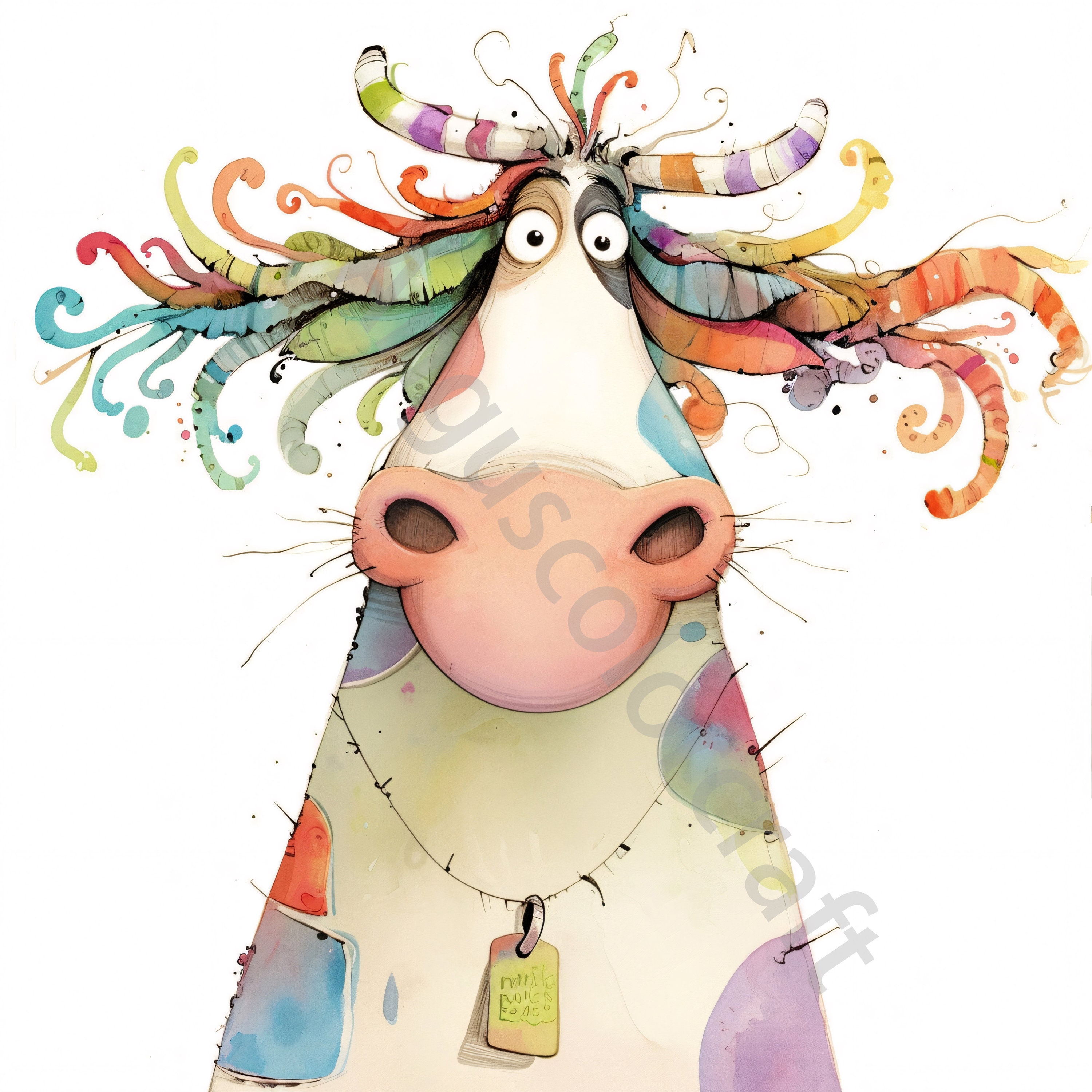13 Quirky Cow Clipart, Commercial Use, Whimsical Ephemera, Watercolor ...