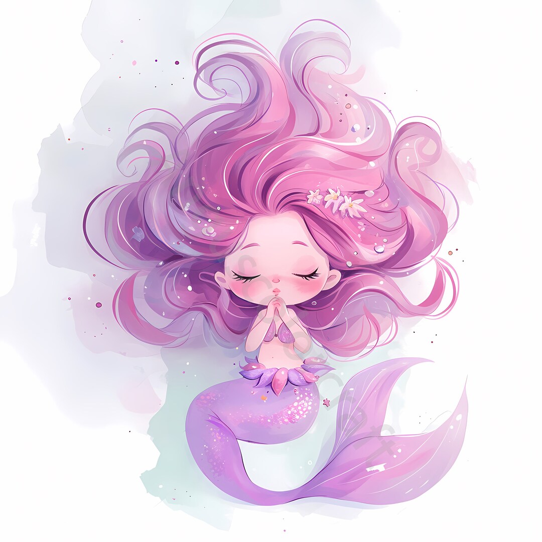 13 Watercolor Mermaid Clipart, Cute Mermaid, Printable Watercolor ...