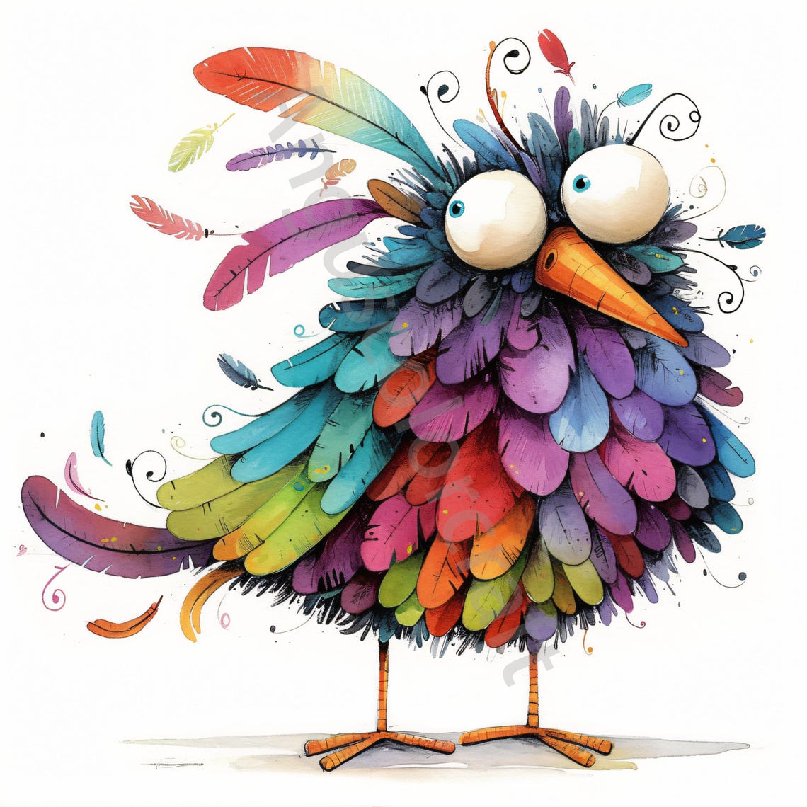 10 JPG Quirky Frazzled Bird Clip Art, Watercolor Clipart, Junk ...