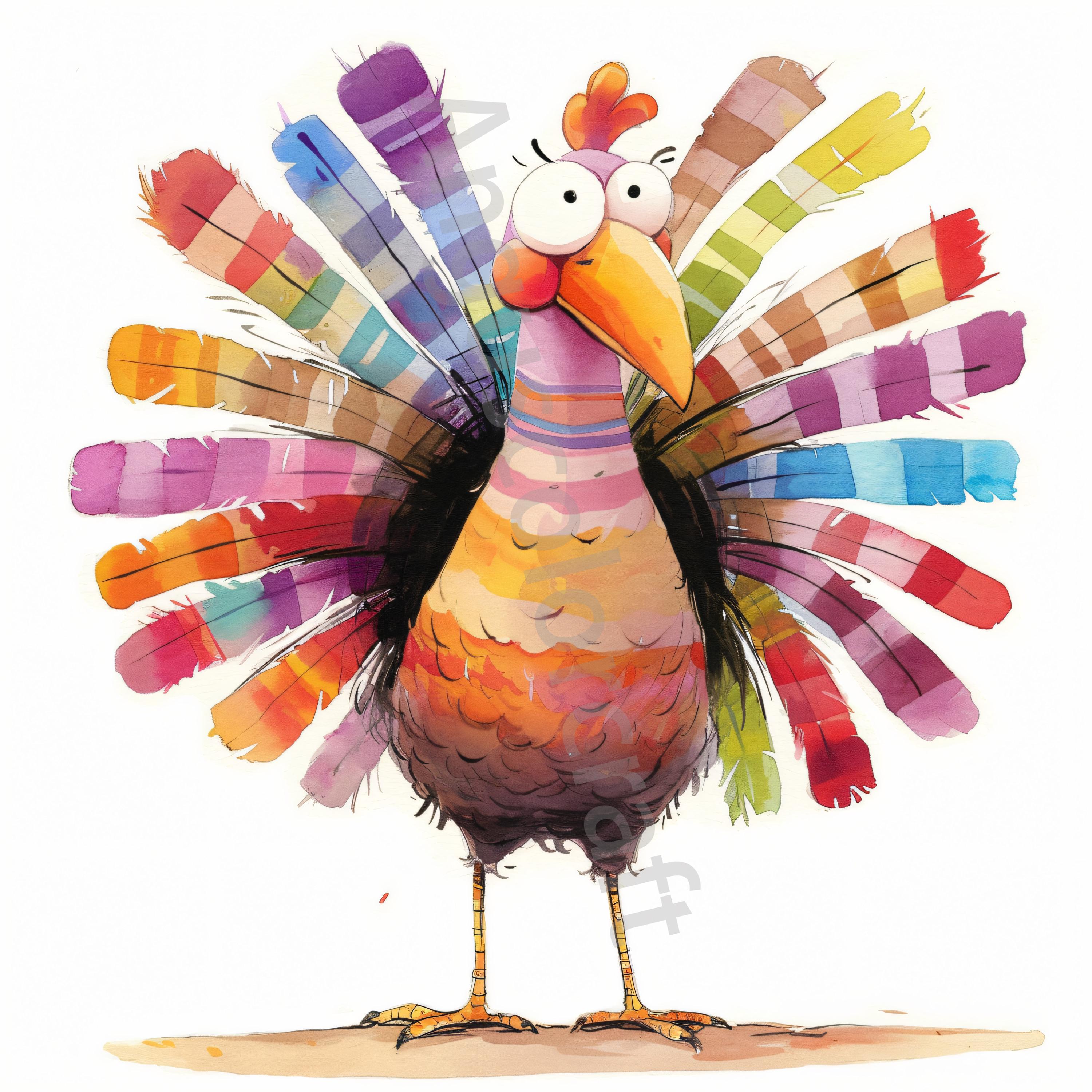 10 Quirky Funny Turkey Clip Art, Watercolor Clipart JPG, Junk ...