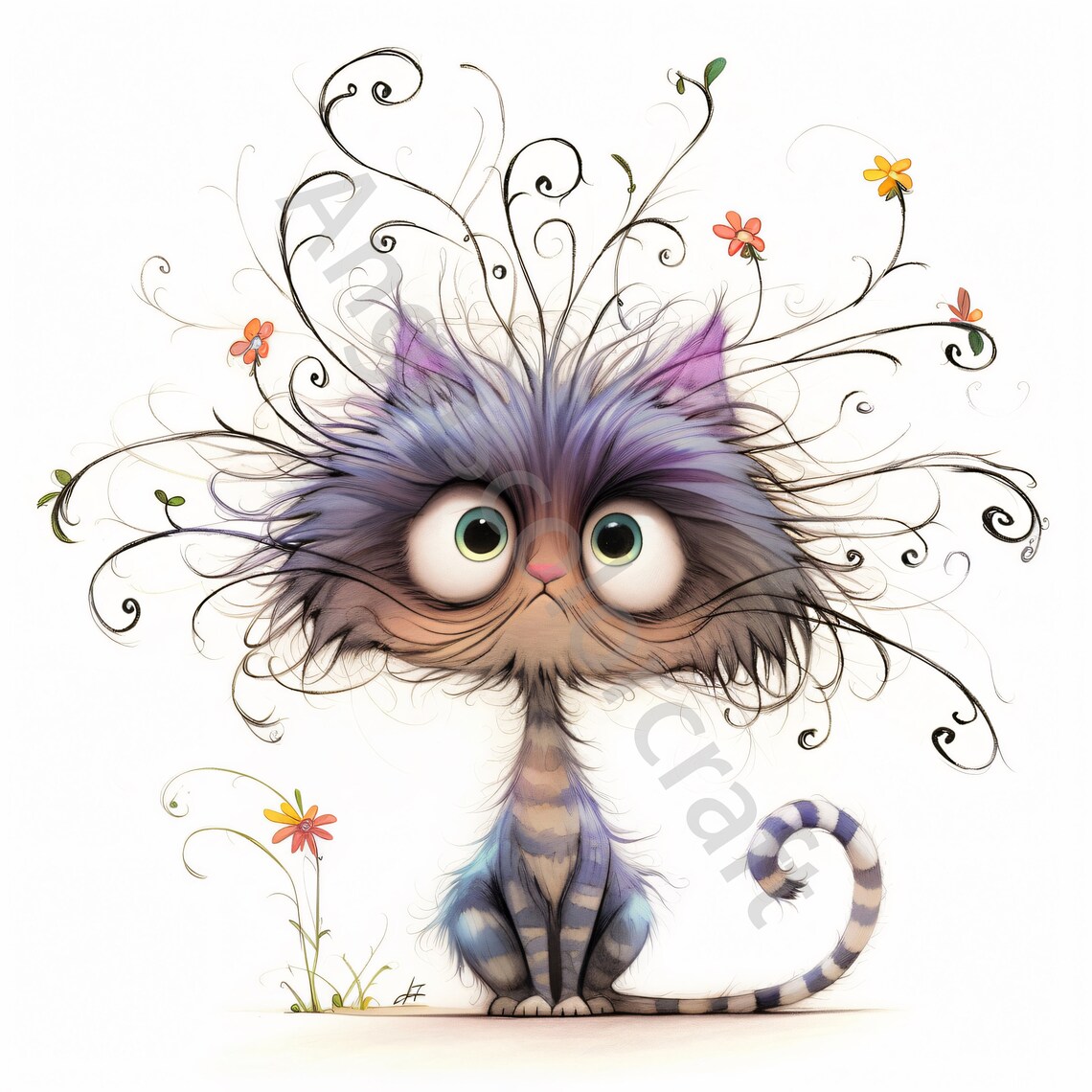 Frazzled Cat Clip Art 16 High Res Watercolor Funny Cat Clipart Jpgs for ...
