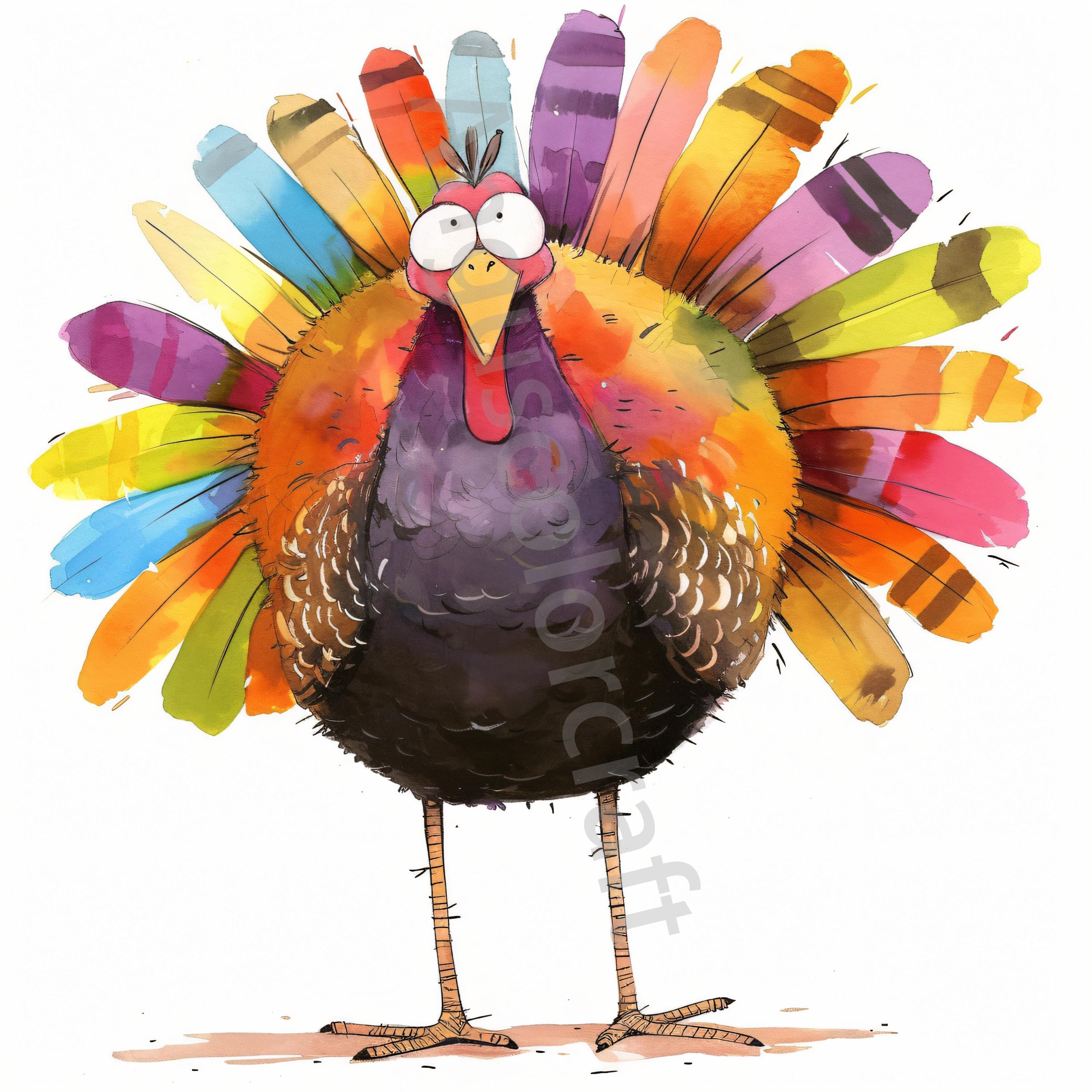 10 Quirky Funny Turkey Clip Art, Watercolor Clipart JPG, Junk ...