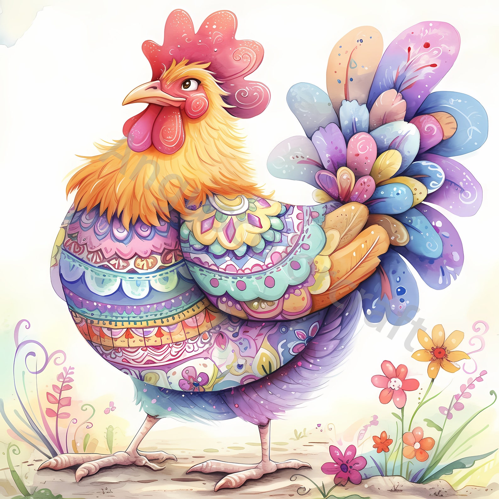 12 Chicken Clipart, Calico Chickens Clip Art Kit 10 High Res Watercolor ...