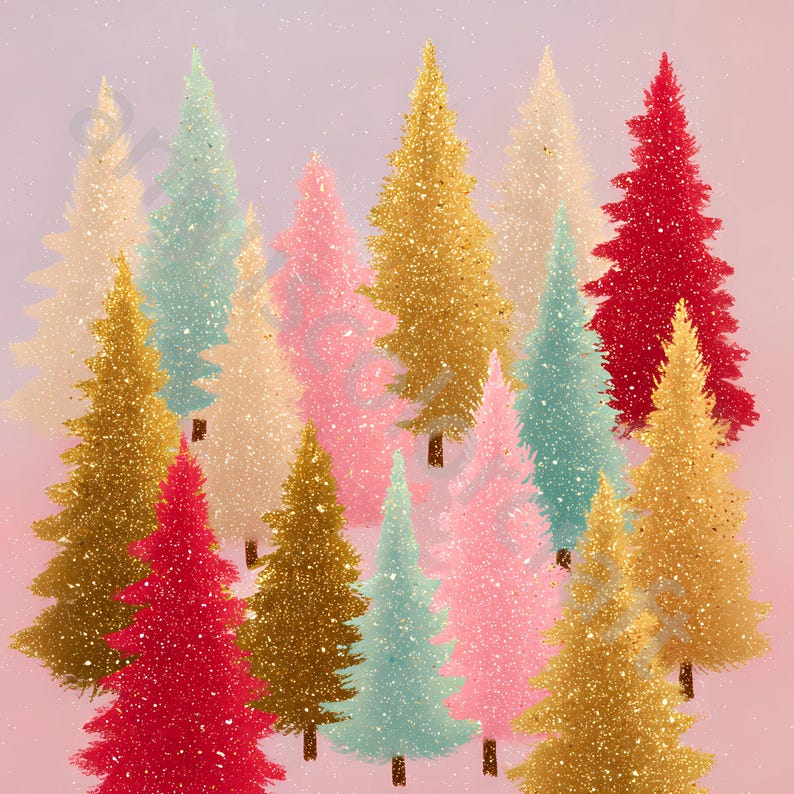 10 Magical Forest Clipart, Winter Trees Clipart, Christmas Card ...