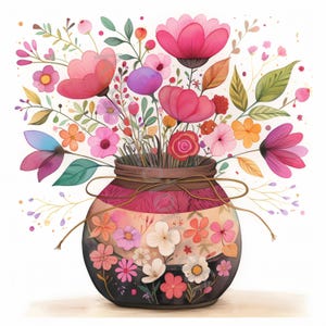 10 Cute Whimsical Flower Clipart, Vase of Flower Clipart, High Res JPG ...