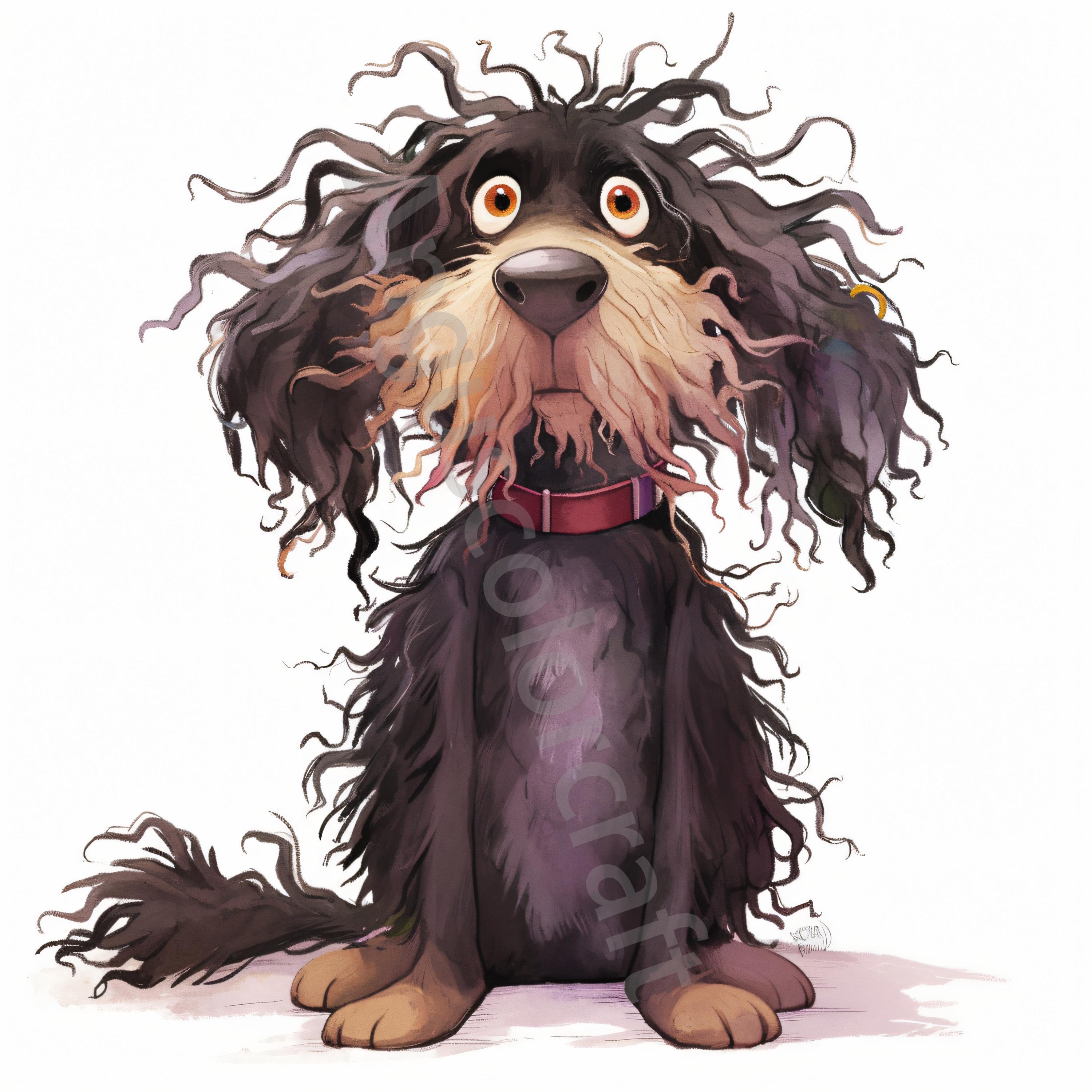 10 JPG Quirky Messy Hair Dog Clip Art, Watercolor Puppy, Junk ...