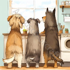 10 Dogs in Kitchen Clip Art, Vintage Watercolor Clipart JPG, Junk ...