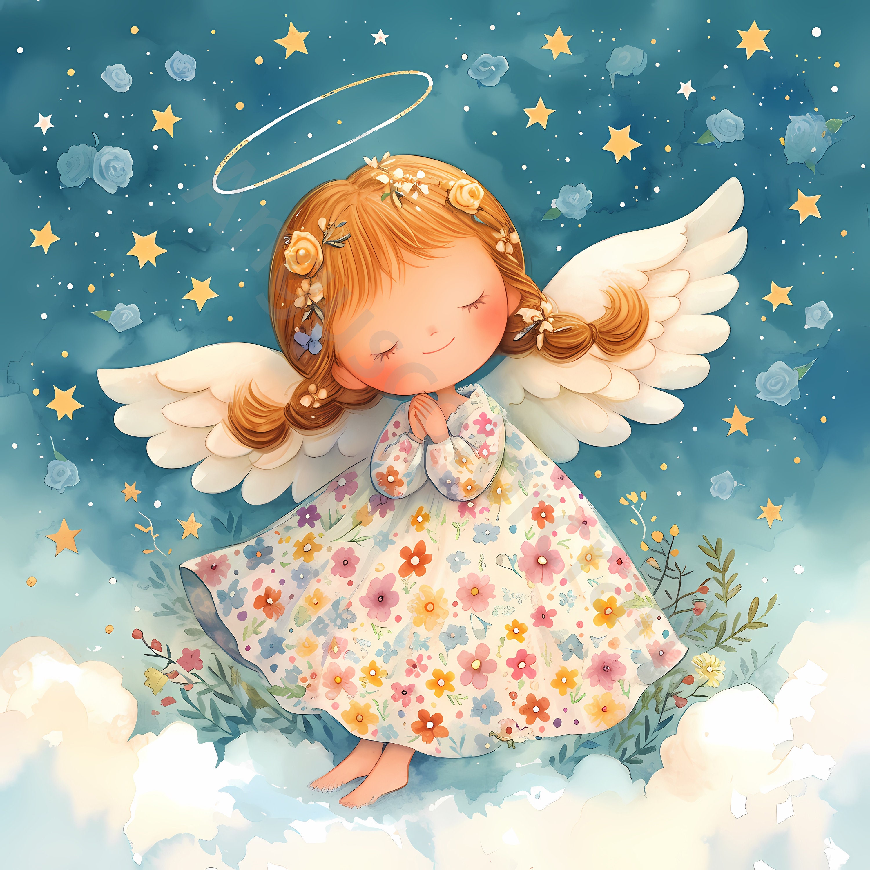 Whimsical Angel Clip Art 10 High Res Watercolor JPG for Junk Journaling ...