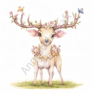 12 Flower Deer Clipart, Reindeer, Cute Deer, Printable Watercolor ...