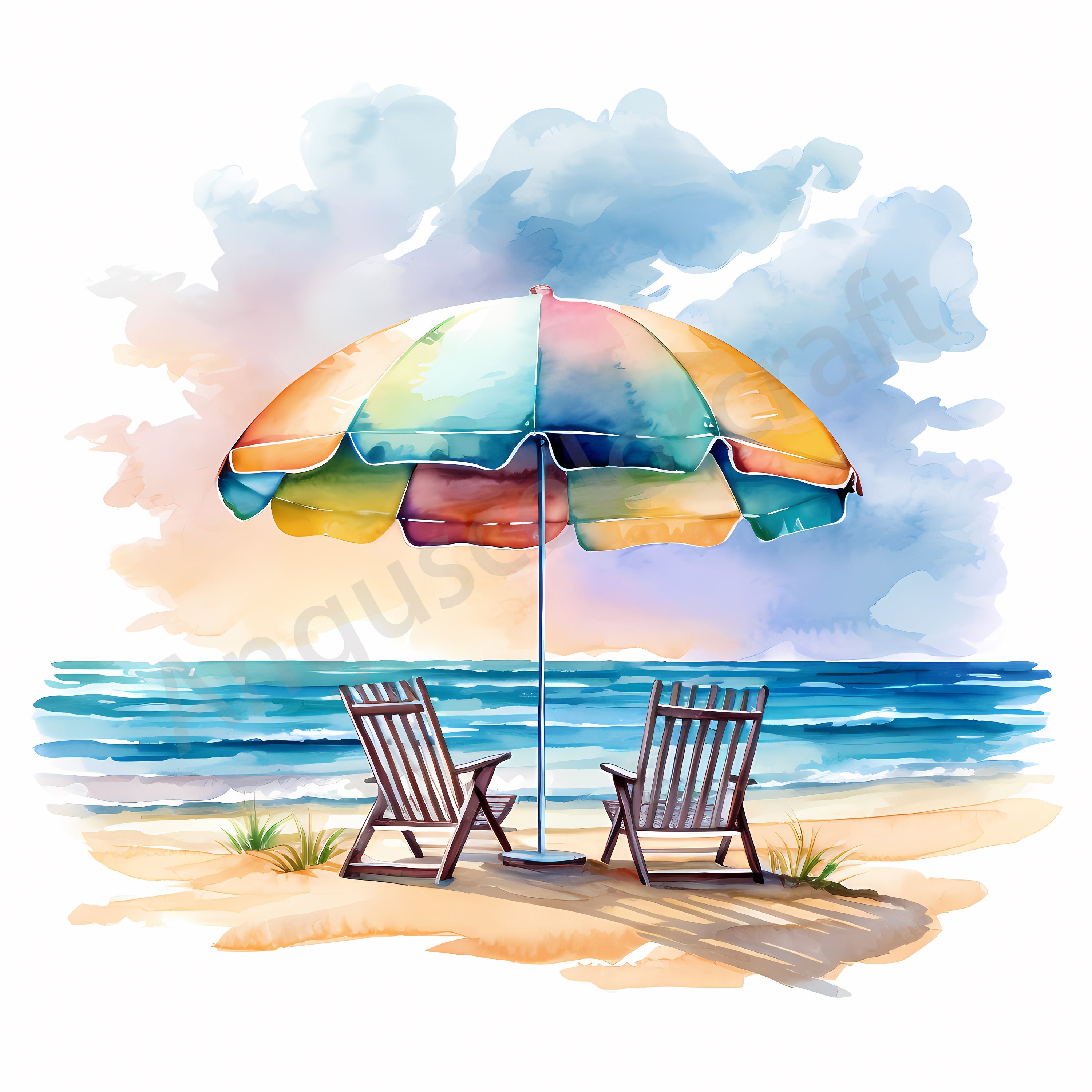 15 Watercolor Tropical Beach Clipart, Summer Beach Clip Art, Vacation ...