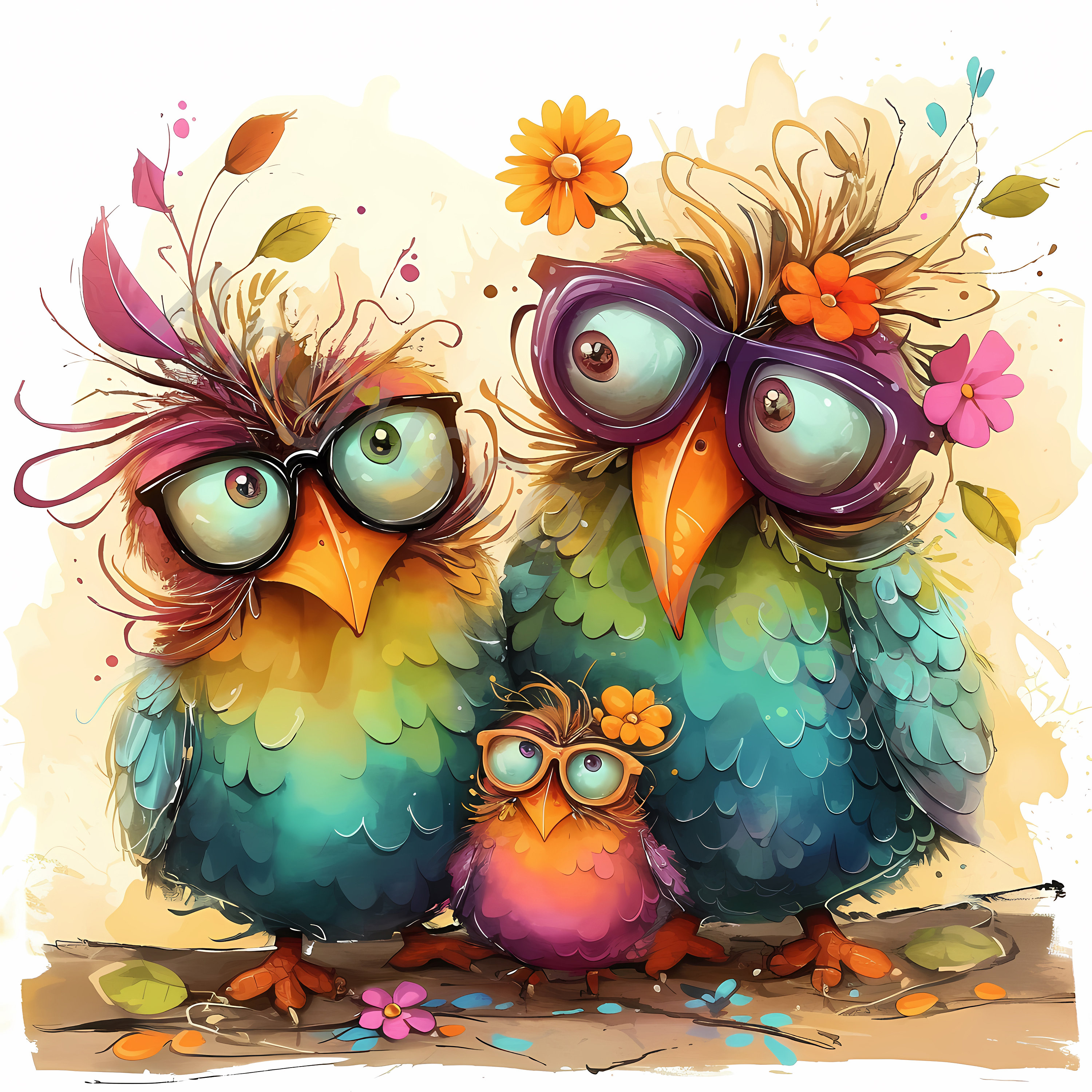 12 Family Bird Clipart Quirky Bird Illustrations Whimsical Birds on ...