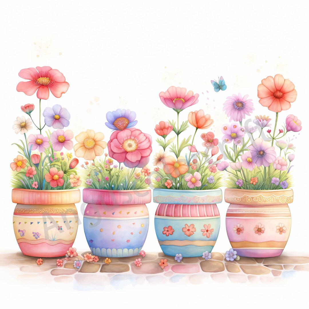 12 Row of Flowers Clip Art, Watercolor Clipart JPG, Junk Journaling ...