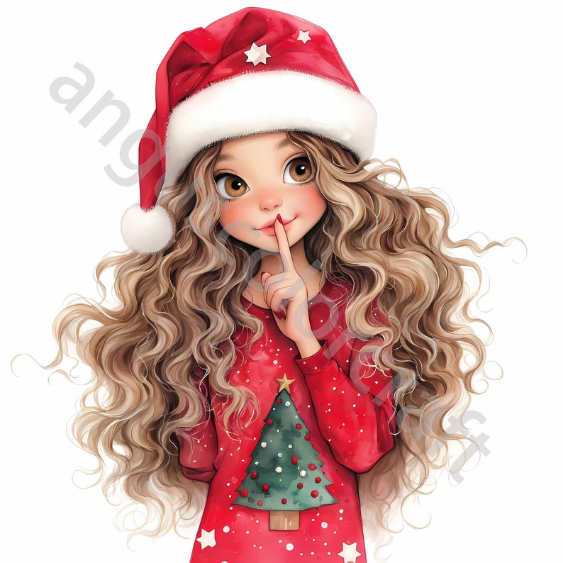 10 Quirky Christmas Girl Clip Art, Watercolor Clipart JPG, Junk ...