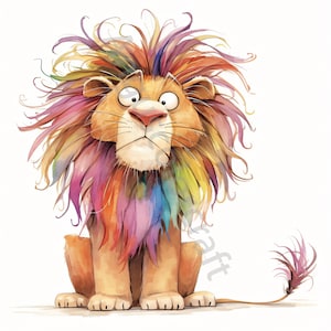 12 Quirky Lion Clip Art, Watercolor Clipart JPG, Junk Journaling ...