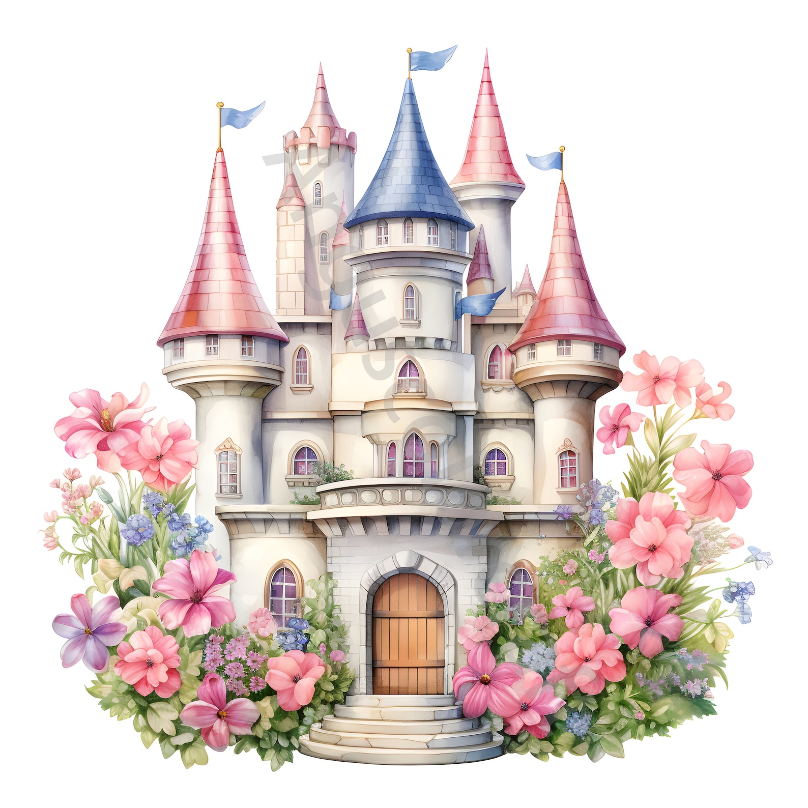 13 Whimsical Princess Castle Clip Art, Printable Watercolor Clipart ...