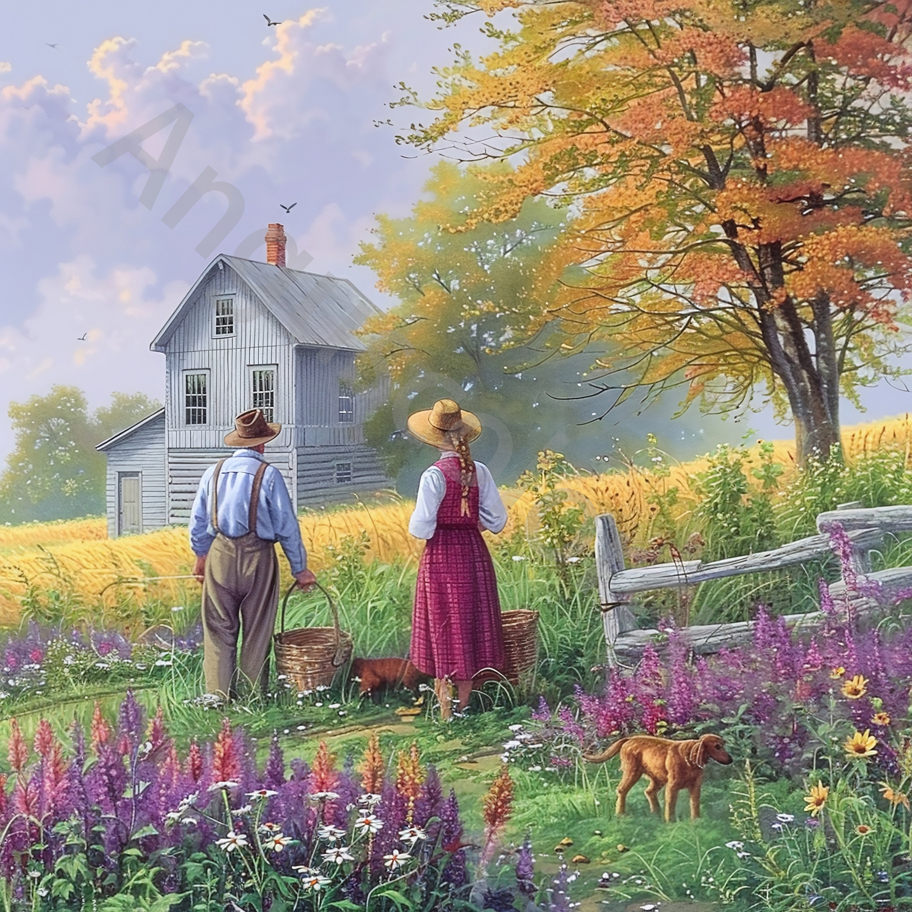 10 Vintage Watercolor Countryside Scene Clipart, Rural Life Landscape ...