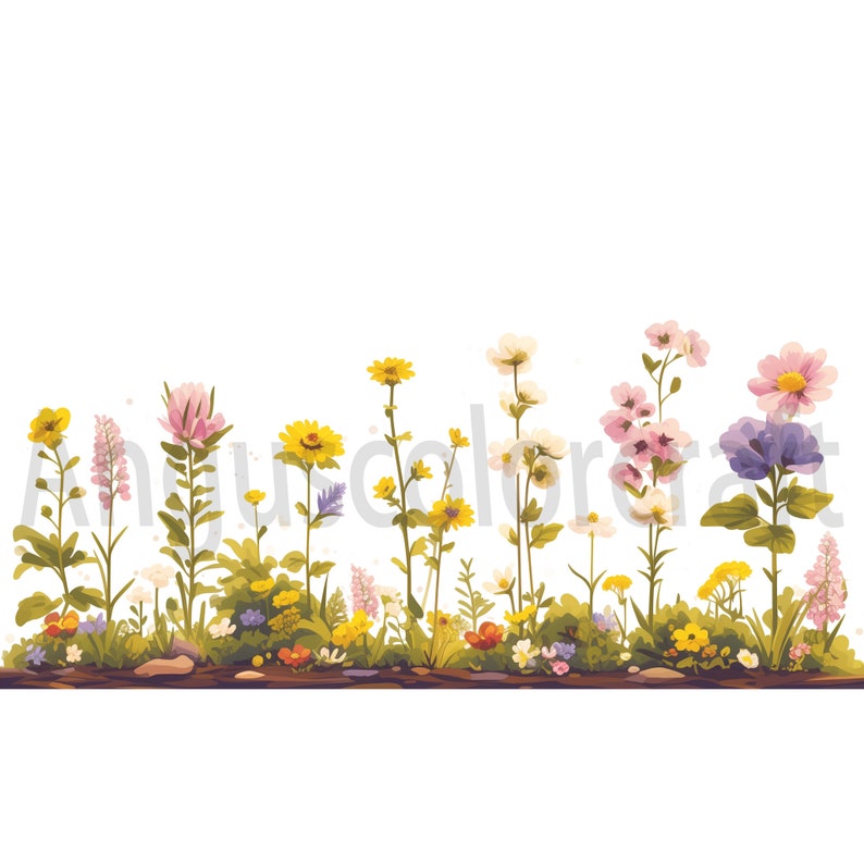 A Row of Flowers Clipart - 23 High Quality Jpgs, Commercial Use, Memory ...