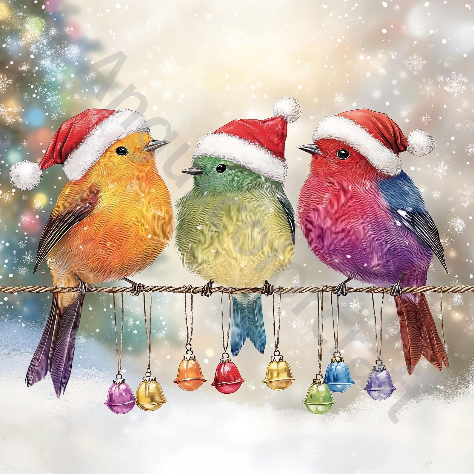 10 JPG Christmas Birds Clipart, Commercial Use, Whimsical Ephemera ...