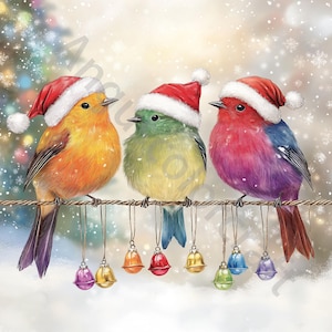 10 JPG Christmas Birds Clipart, Commercial Use, Whimsical Ephemera ...