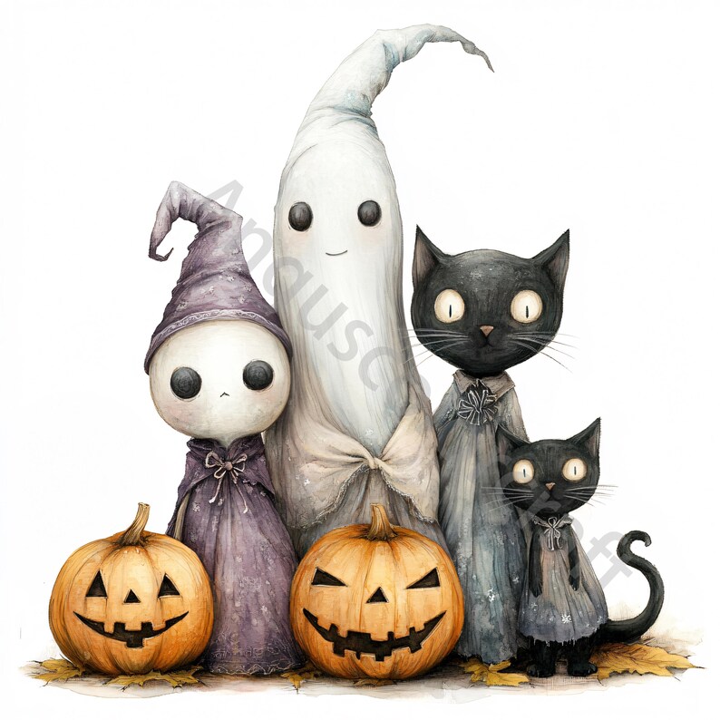 10 JPG Watercolor Halloween Family Ghost Clipart Bundle Cute Ghost Cute ...