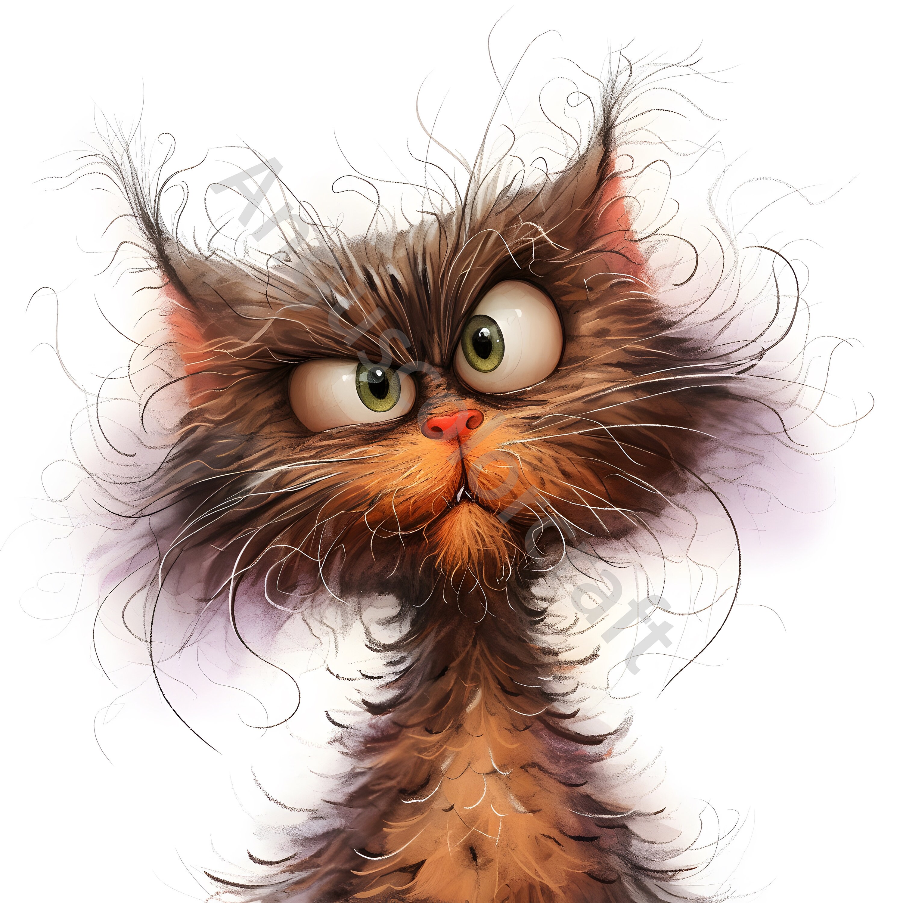 Frazzled Cat Clip Art 15 High Res Watercolor Jpgs for Junk Journaling ...