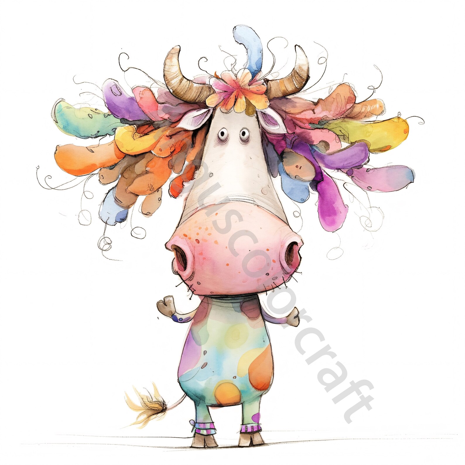 13 Quirky Cow Clipart, Commercial Use, Whimsical Ephemera, Watercolor ...