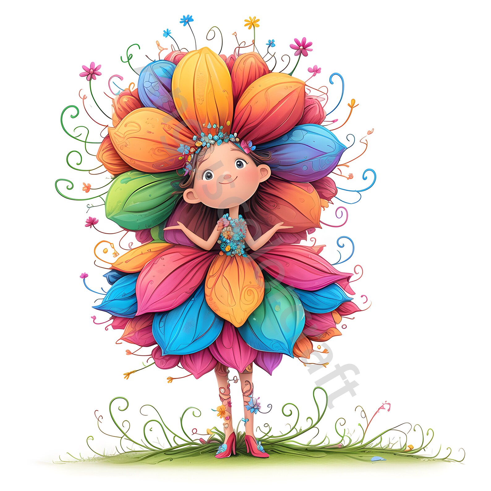 16 Quirky Flower Girl Clipart, Commercial Use, Whimsical Ephemera ...