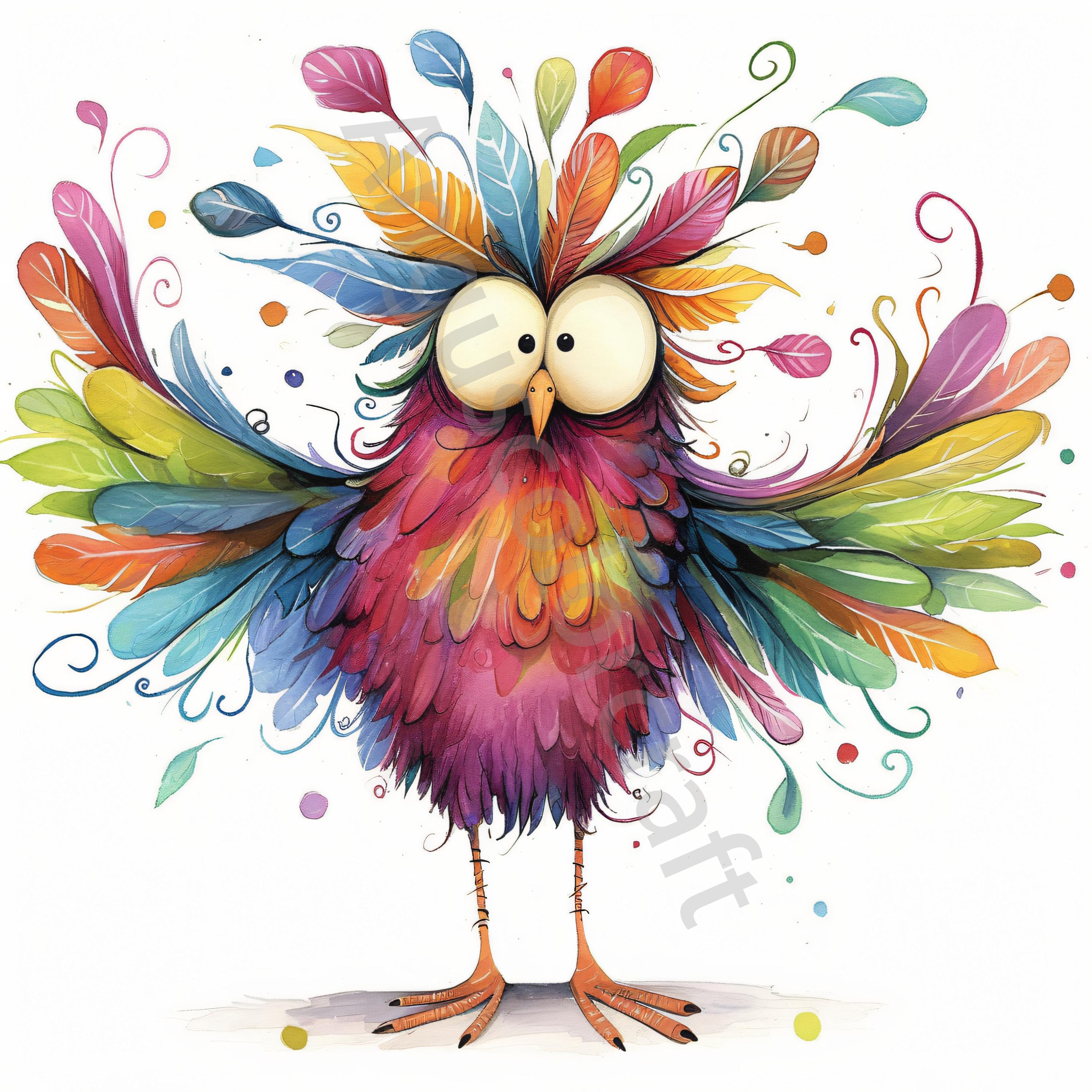10 JPG Quirky Frazzled Bird Clip Art, Watercolor Clipart, Junk ...