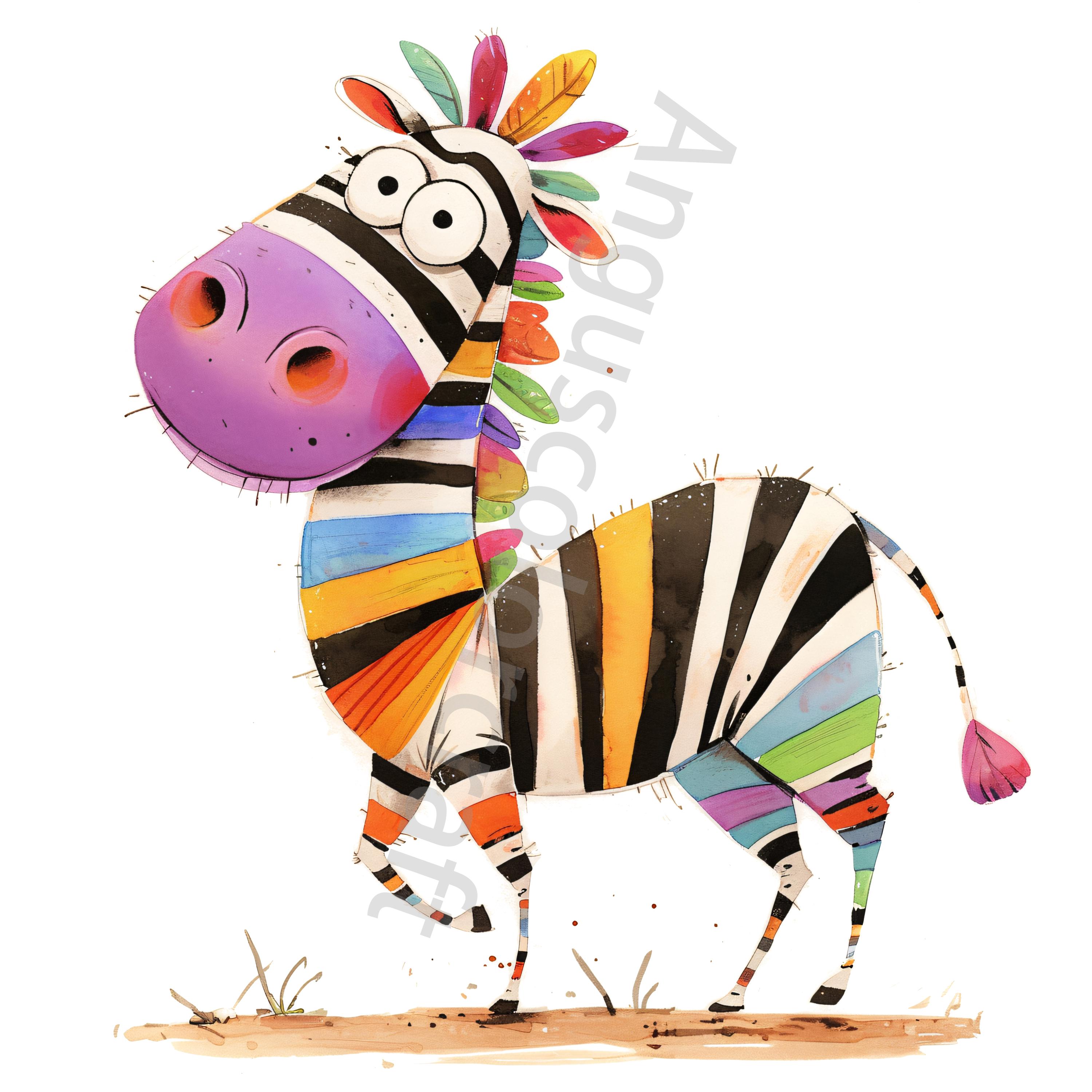 10 Quirky Funny Zebra Clip Art, Watercolor Clipart JPG, Junk Journaling ...