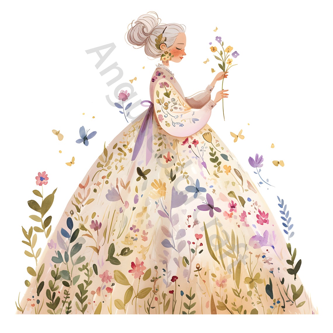 Whimsical Old Lady Clip Art, Watercolor Granny Illustration (15 Jpgs ...
