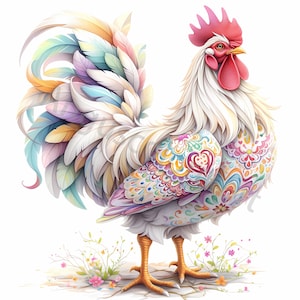 13 Colored Rooster Clipart, Printable Watercolor Clipart, High Quality ...