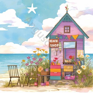 10 JPG Beach Shop Clip Art, Watercolor Clipart, Junk Journal, Scrapbook ...