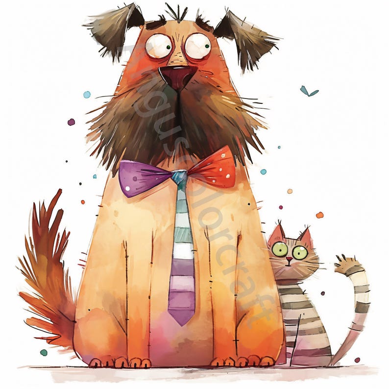 10 Quirky Dog and Cat Clip Art, Watercolor Clipart JPG, Junk Journaling ...