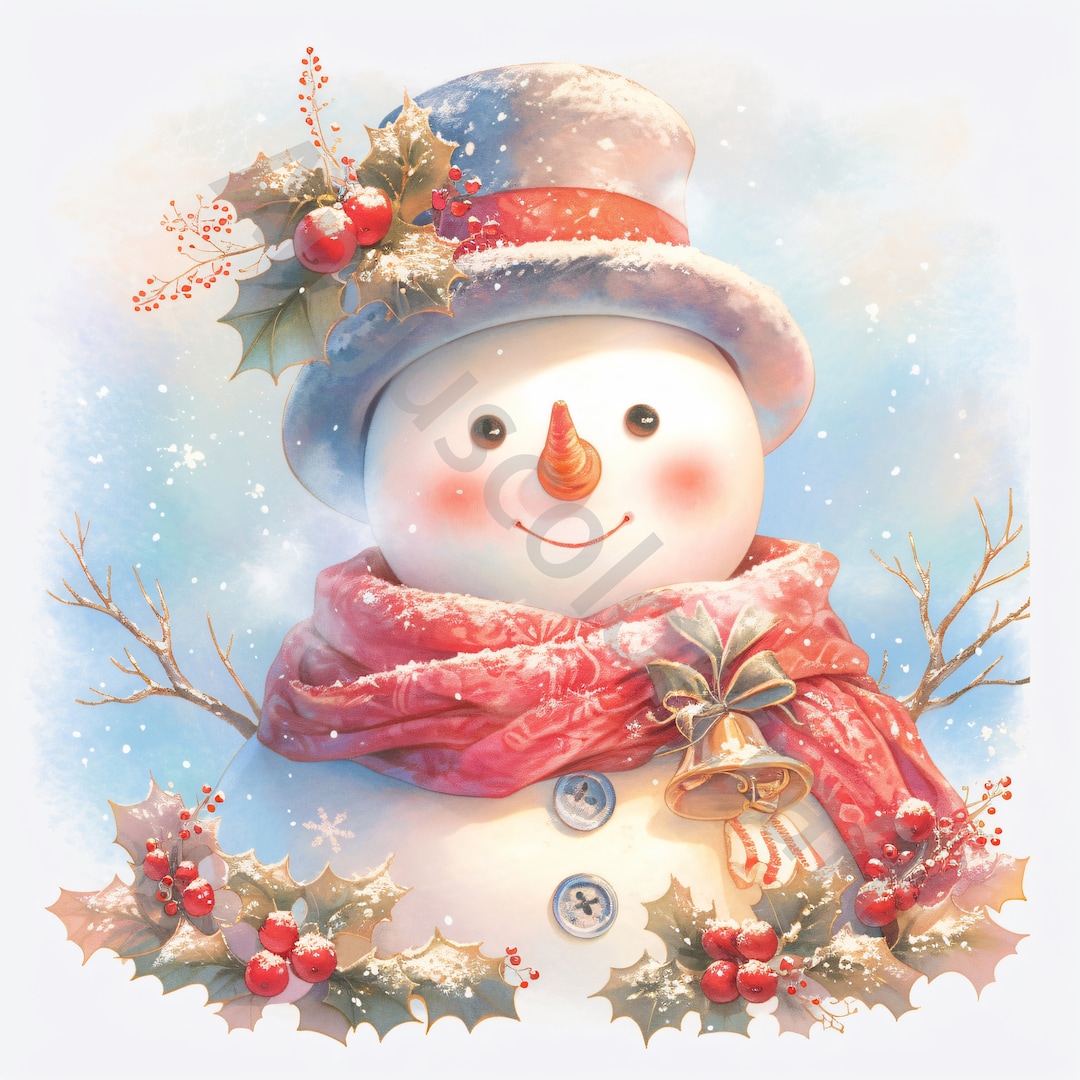 Vintage Snowman Clipart Bundle- 11 High Quality Watercolor Clip Art ...
