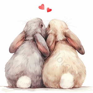 13 Cute Watercolor Couple Bunny Clipart Bundle, Rabbit With Heart ...