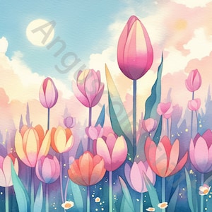 Tulip Garden Clip Art Bundle 10 High Res Watercolor Flowers Clipart ...