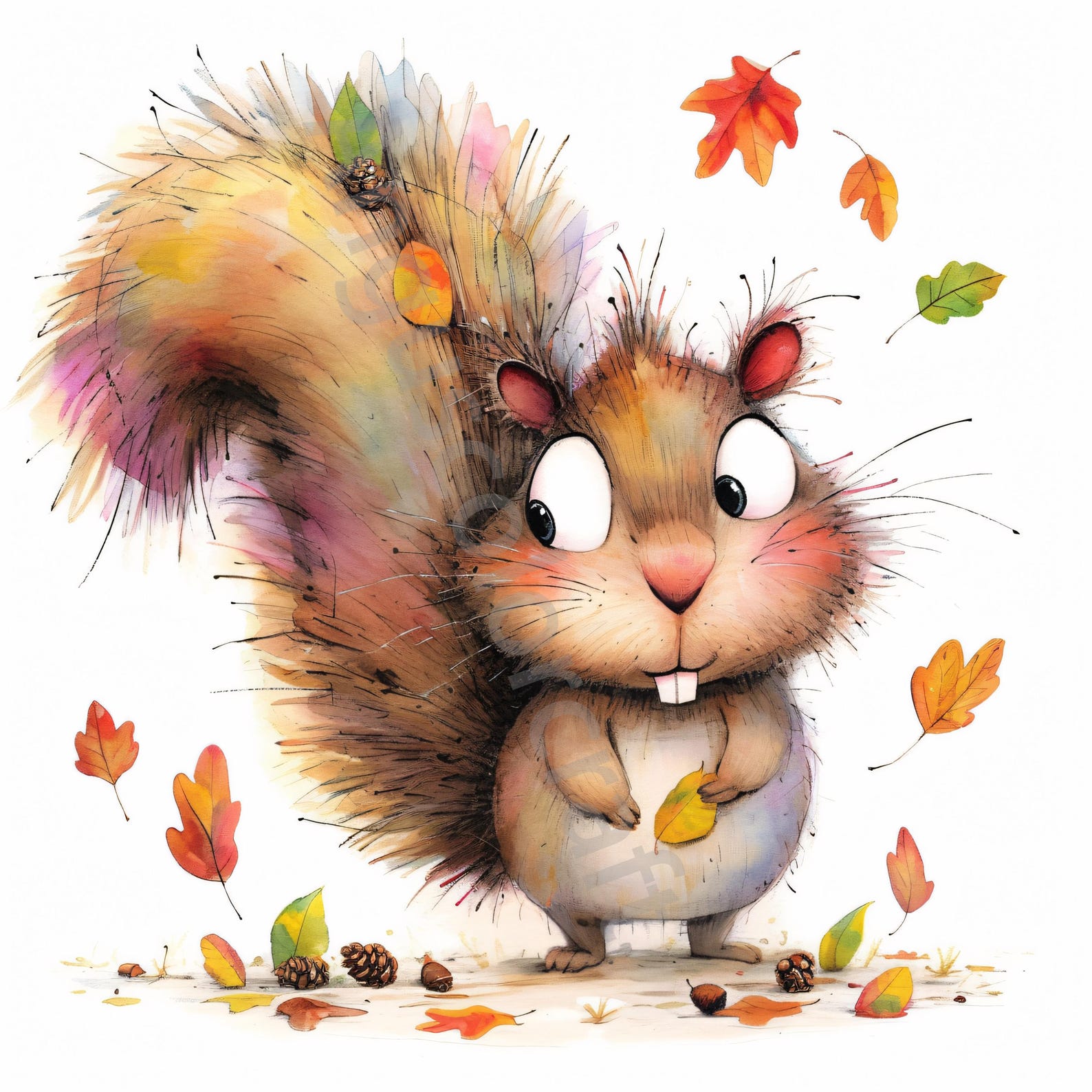 10 Quirky Squirrel Clip Art, Watercolor Clipart JPG, Junk Journaling ...