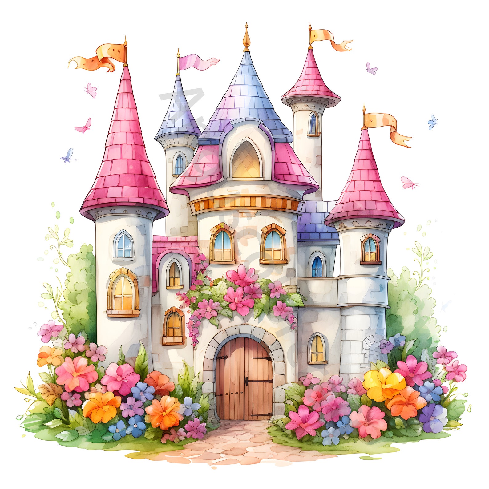 13 Whimsical Princess Castle Clip Art, Printable Watercolor Clipart ...