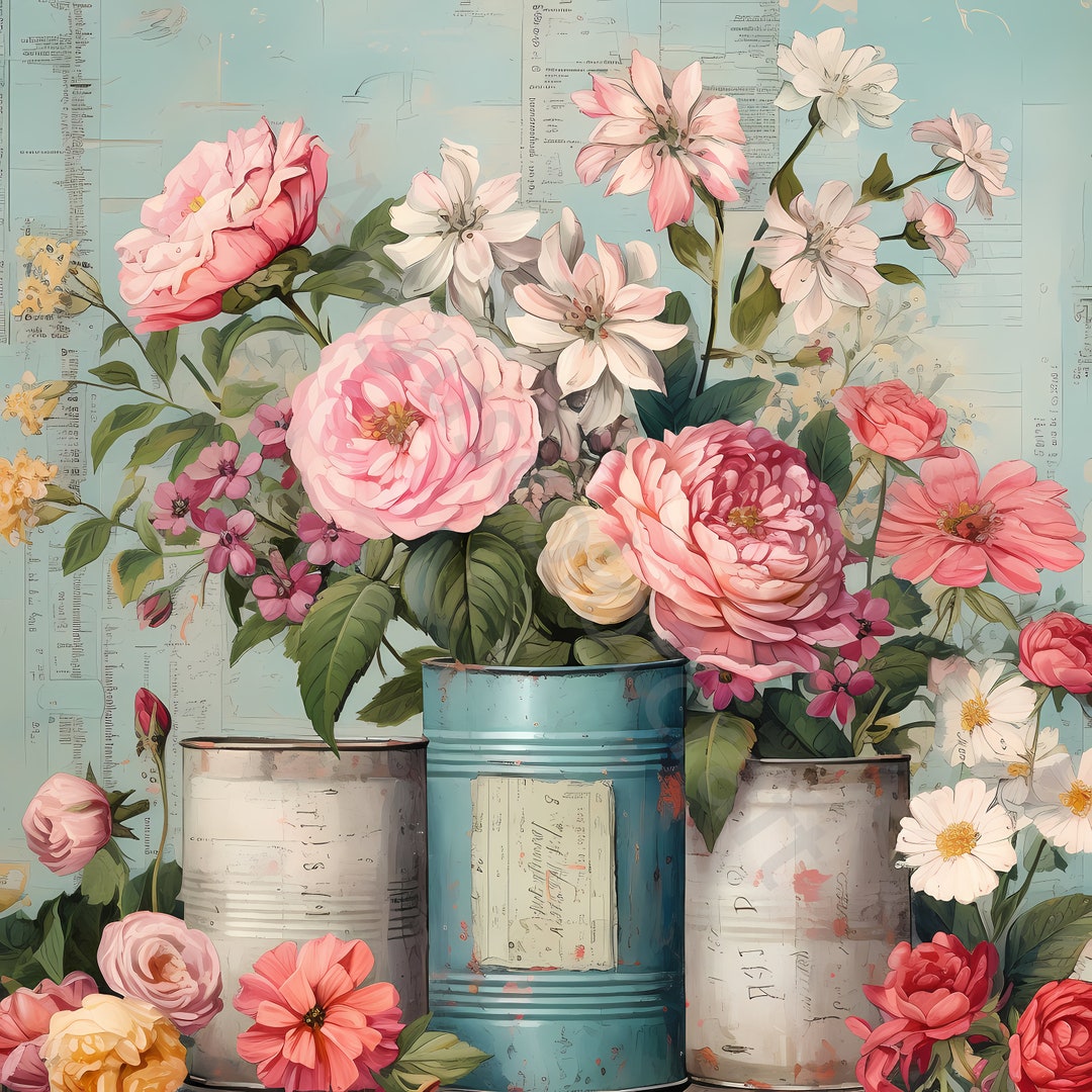 Shabby Chic Retro Cans and Flowers Clipart Bundle- 12 High Quality ...