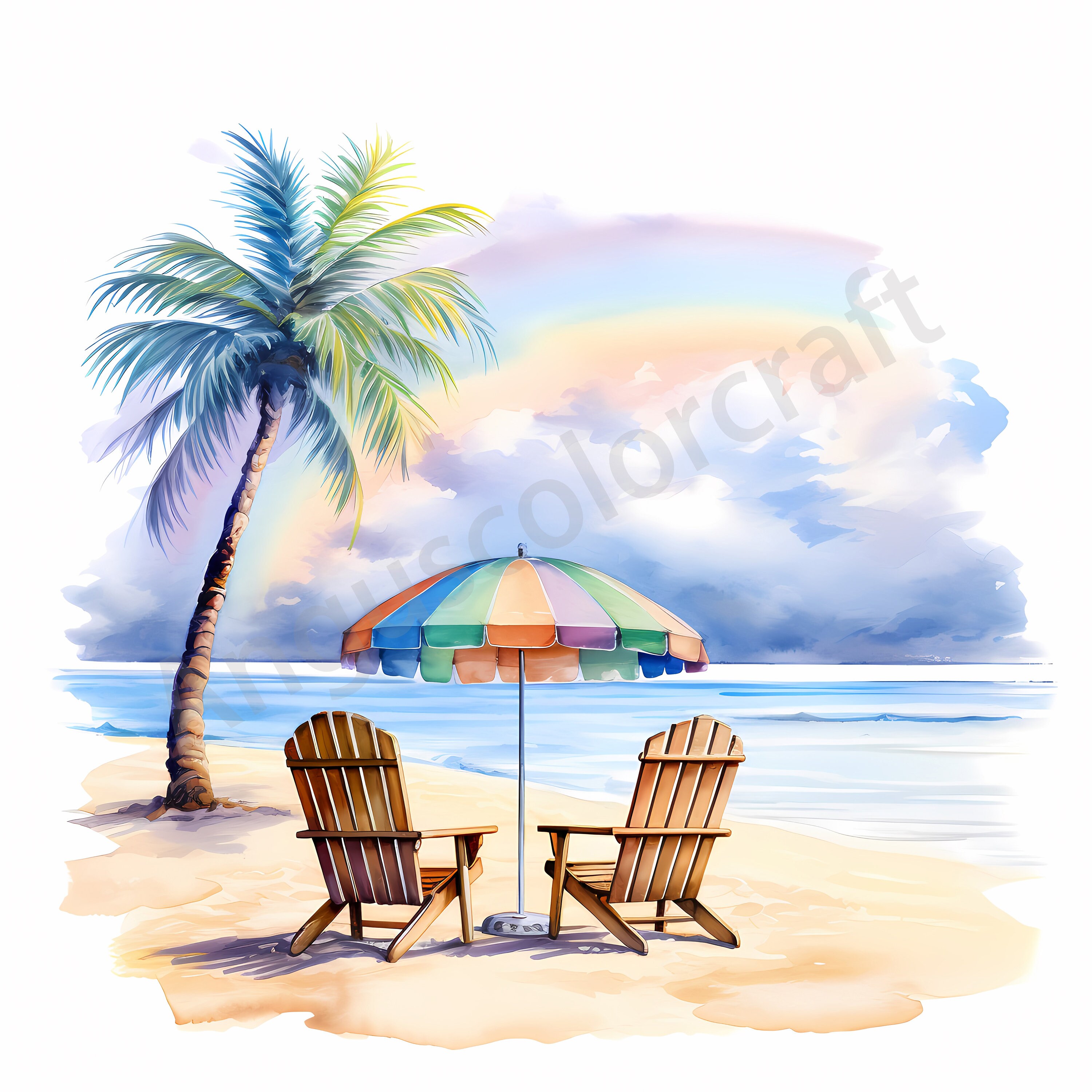 15 Watercolor Tropical Beach Clipart, Summer Beach Clip Art, Vacation ...