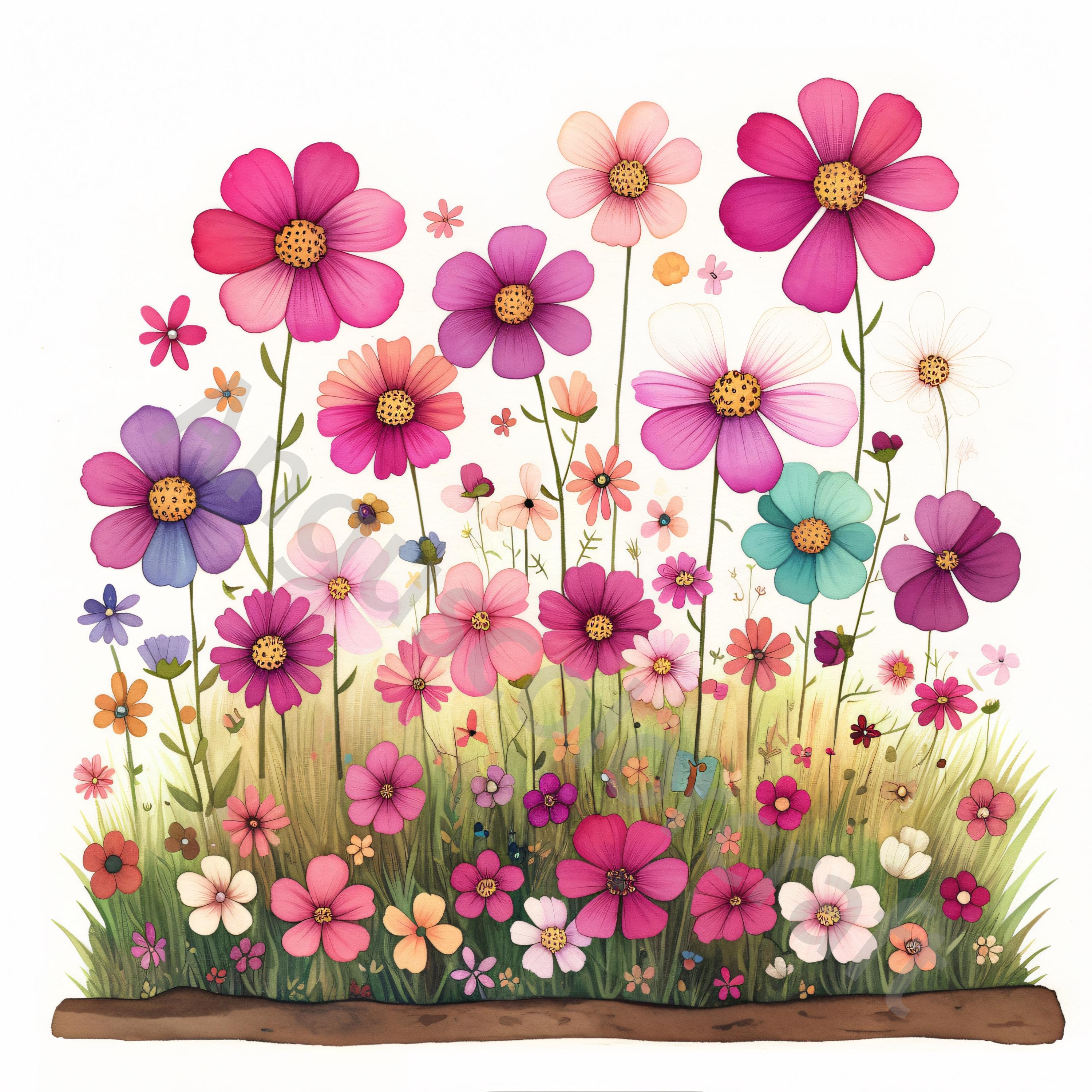 Quirky Meadow Flowers Clip Art Bundle 10 High Res Watercolor Jpgs ...