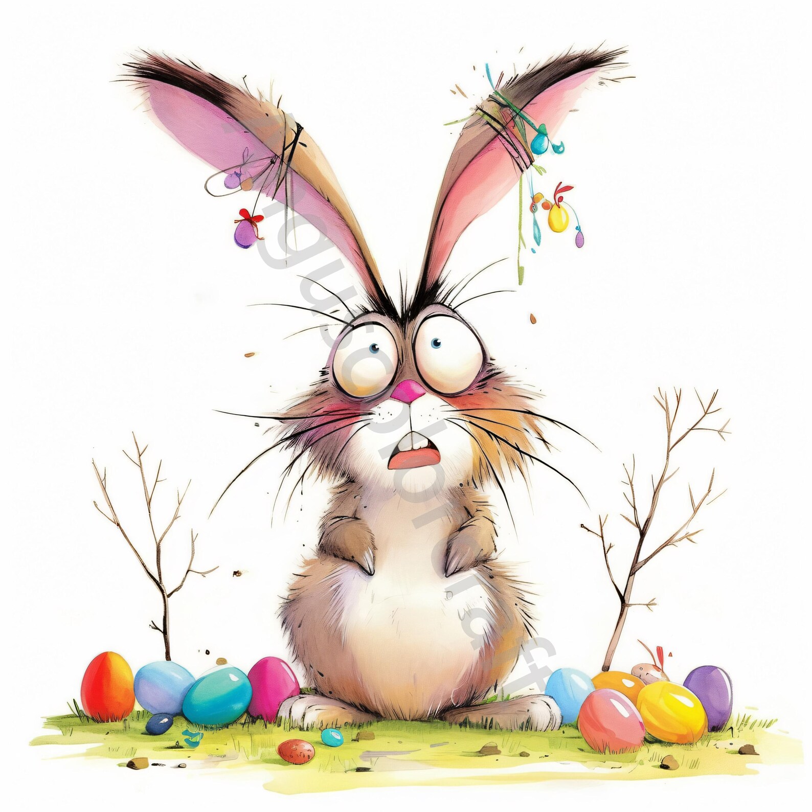 10 Quirky Easter Bunny Clip Art, Watercolor Clipart JPG, Junk ...
