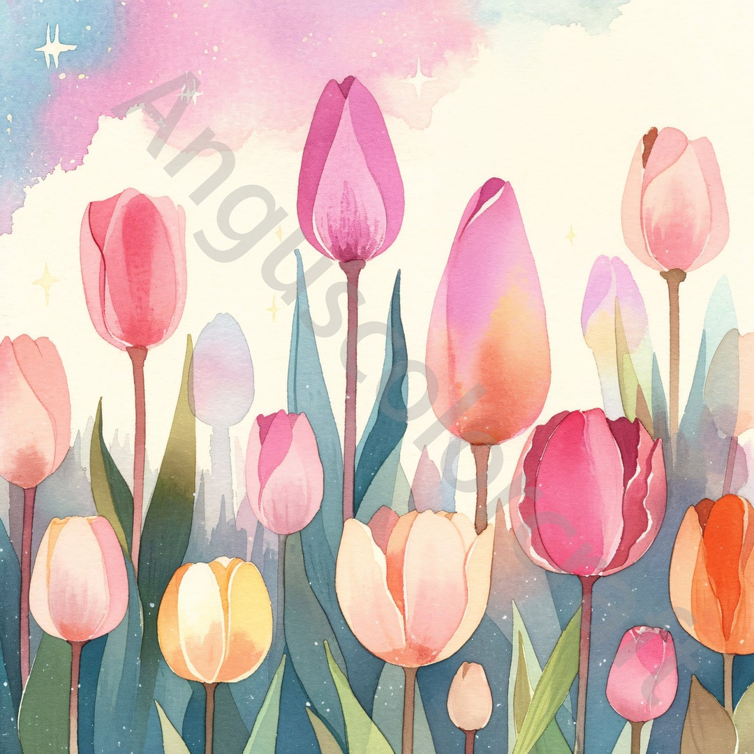 Tulip Garden Clip Art Bundle 10 High Res Watercolor Flowers Clipart ...