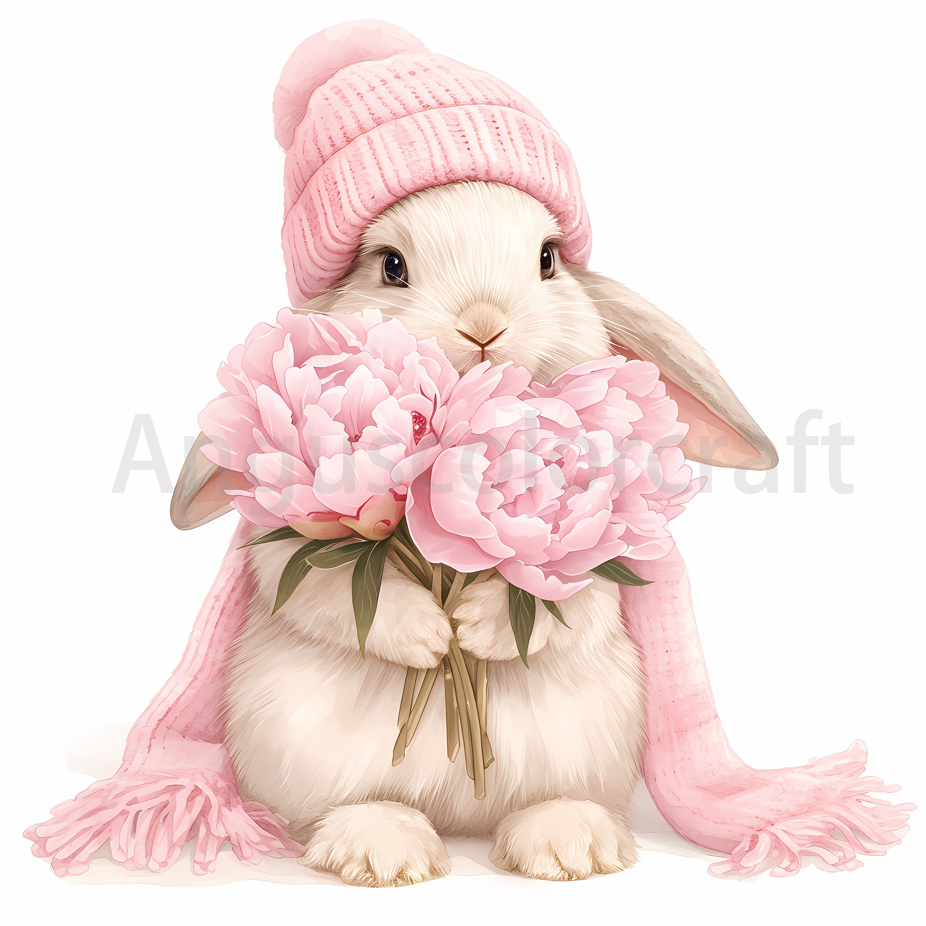 Cute Floral Bunny Clipart, Printable Watercolor Clipart, 12 High ...