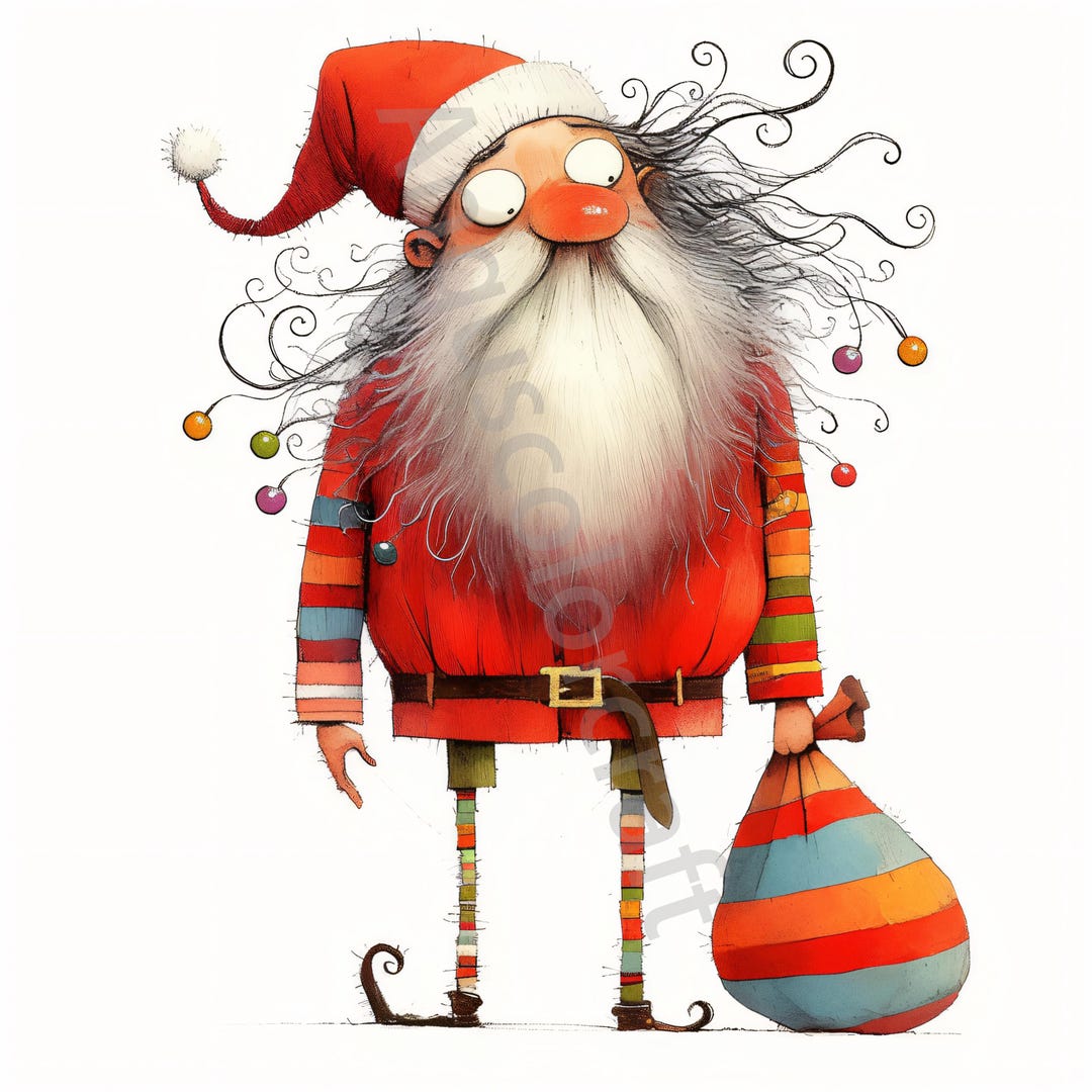 12 Quirky Santa Clipart, Funny Santa Clipart, Commercial Use, Whimsical ...