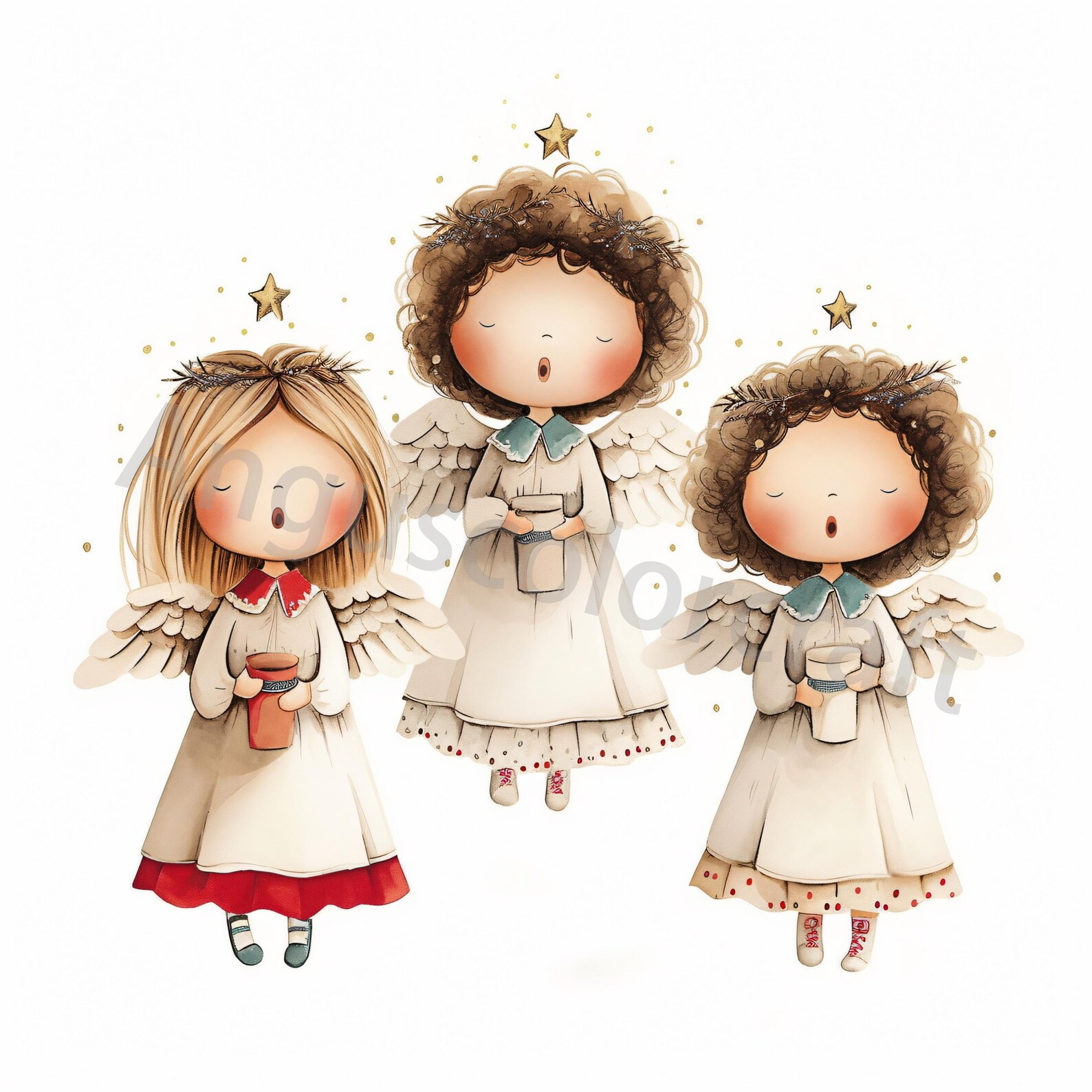 Little Angels Singing Christmas Carols Clipart Bundle, 10 High Res ...