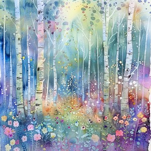 Whimsical Birch Wood Trees Clip Art Bundle 10 High Res Watercolor Jpgs ...