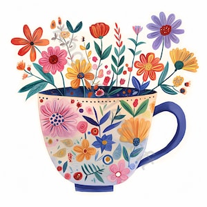 10 Cute Whimsical Cup of Flower Clip Art, Flowers Clipart, High Res JPG ...
