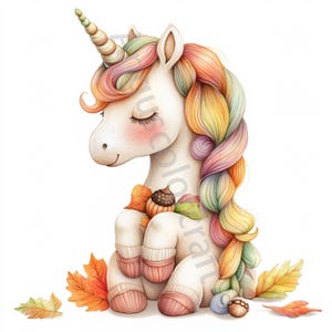 12 JPG Autumn Unicorn Clipart, Baby Unicorn Watercolor Clipart, Cute ...